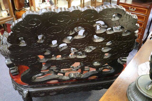 Antique Imperial Meiji Japanese High Relief Carved Dragon Bench ...