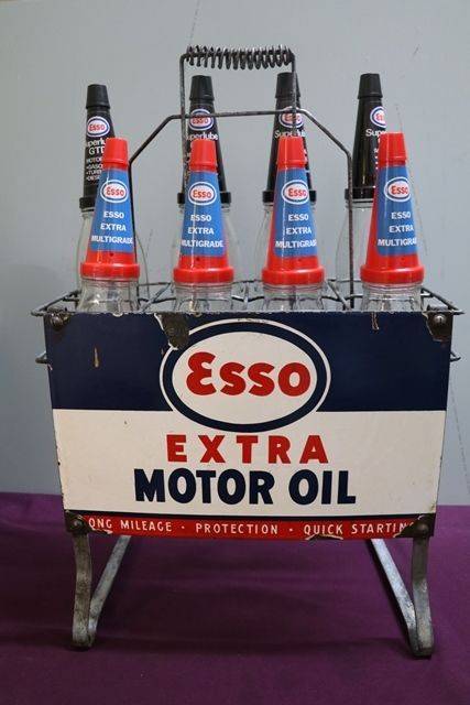 Original Enamel Sign Esso Extra Motor Oil 8 Bottle Oil Rack | XXXX ...