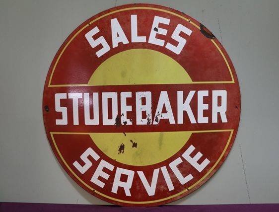 Round Studebaker Sales & Service Double Sided Enamel Advertising Sign ...