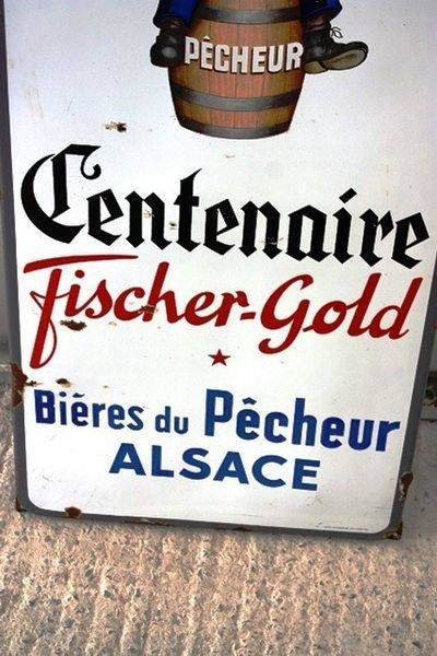 Pecheur Fischer-Gold Beer Pictorial Enamel Sign.# | XXXX Antique Complex