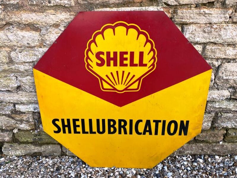 A Shell Lubrication Octagonal Tin Advertising Sign. # | XXXX Antique ...