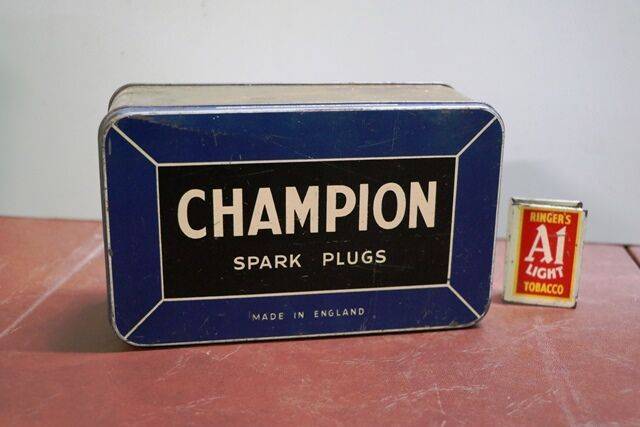 Vintage Champion J-5 14mm Spark Plug Tin. | XXXX Antique Complex