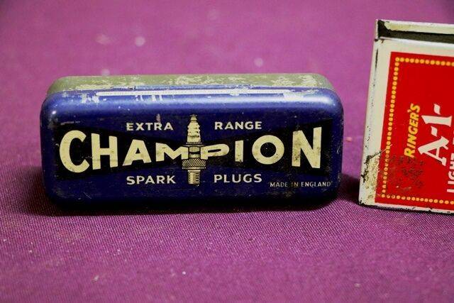 Vintage Champion Single Spark Plug Tin | XXXX Antique Complex