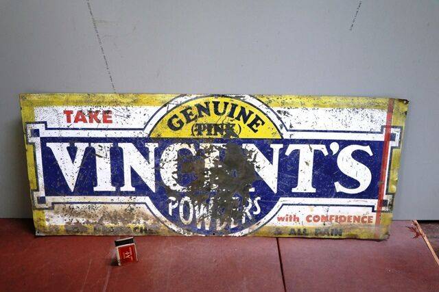 Vintage Vincent's Powders Tin Adv Sign. # | XXXX Antique Complex